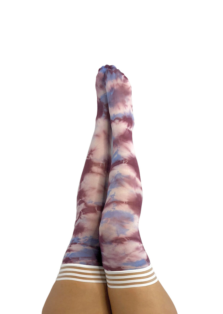 Blue and Purple Tie Dye Thigh-Highs. Petite to Plus Size Stockings ...